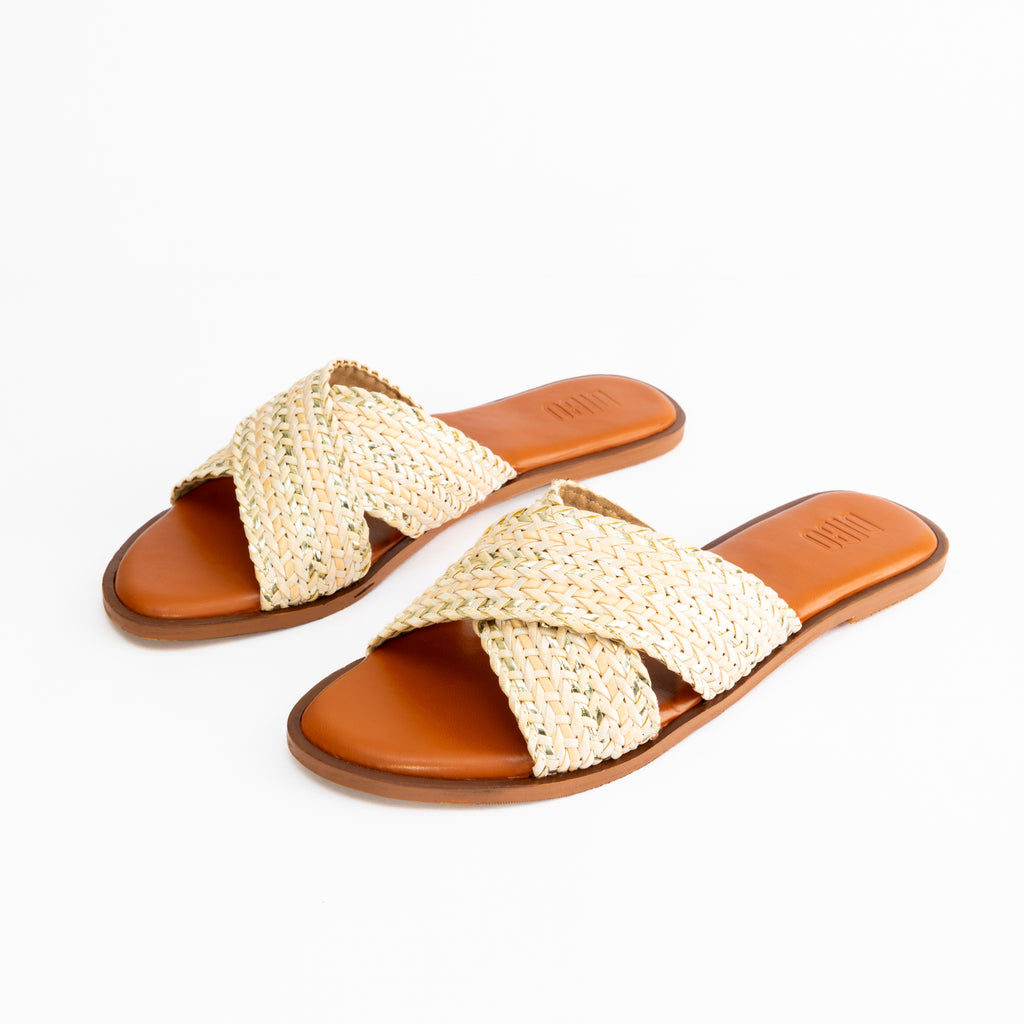BEIGE AND GOLD LACE DETAIL SLIDES – Dibofashion